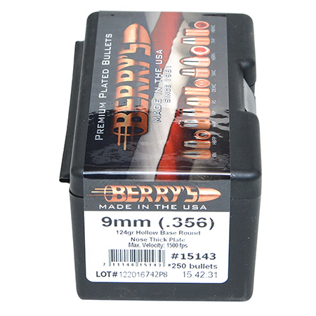 Berry's 15143 Superior Pistol 9mm/356 124 GR Hollow Base Round Nose ...