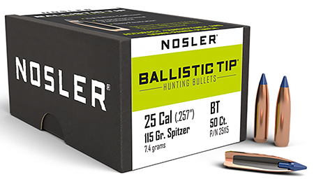 Nosler 25115 Ballistic Tip 25 Cal .257 115 Gr Spitzer Point/ 50 Per Box ...